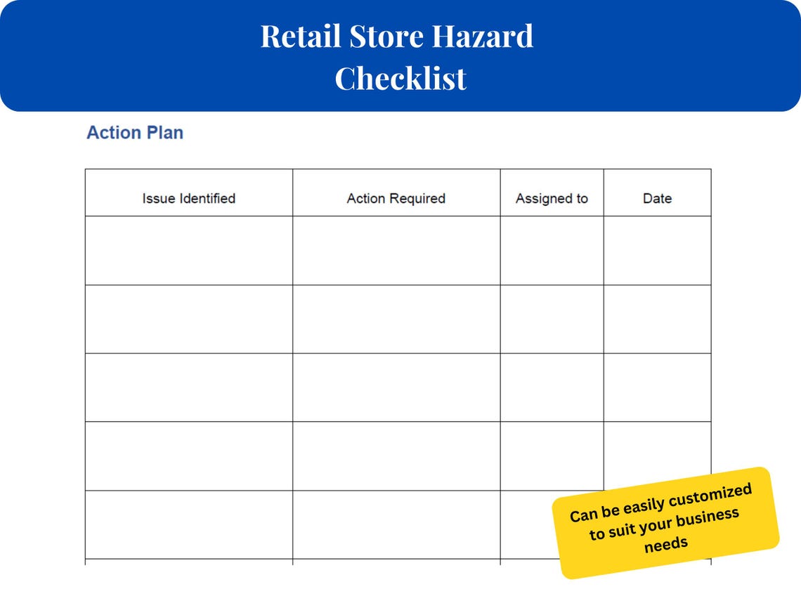 Retail Store Safety Checklist Template | OSHA Compliant Risk Assessment ...