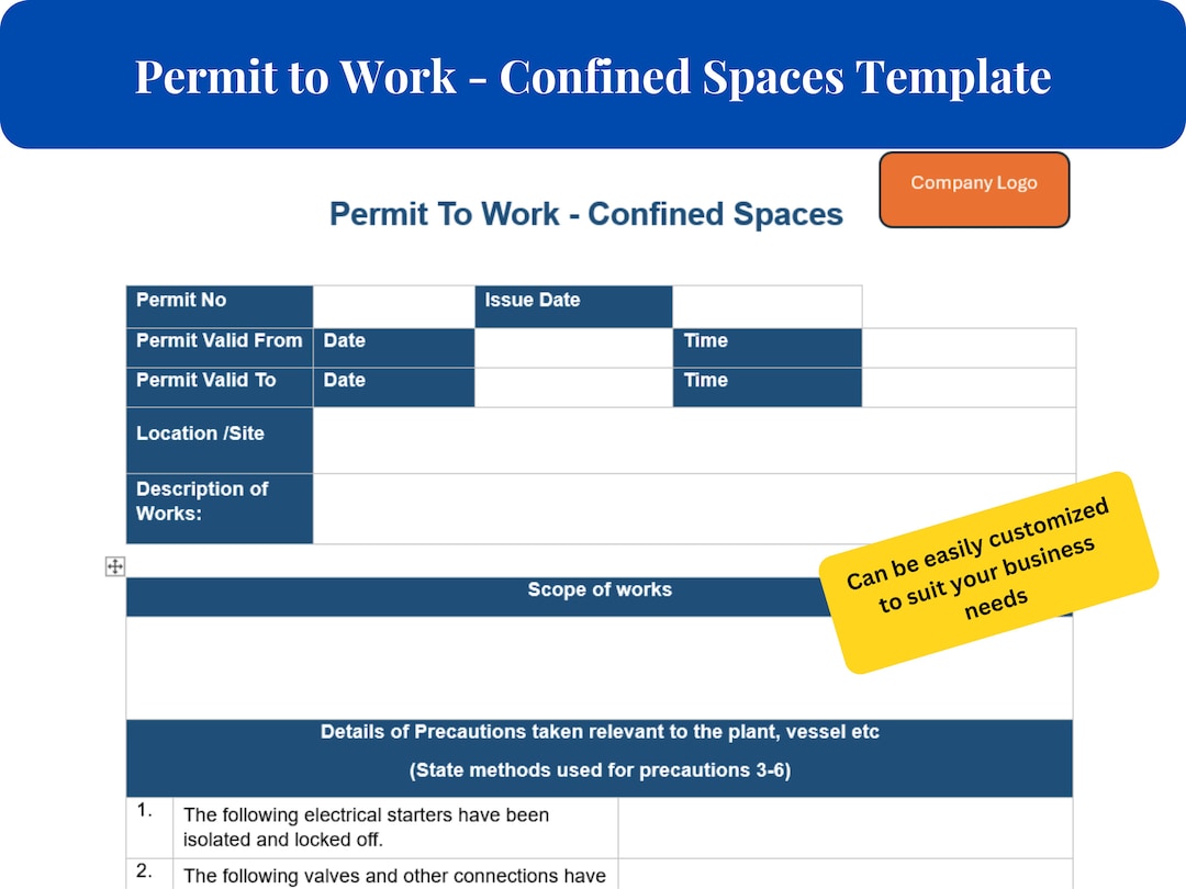 Complete Confined Space Work Permit Template - Comprehensive Safety ...