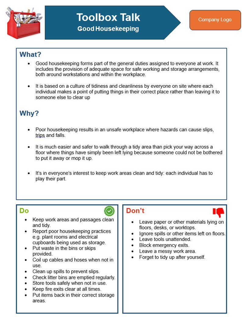 Toolbox Talk Template for Workplace Health and Safety Compliance ...