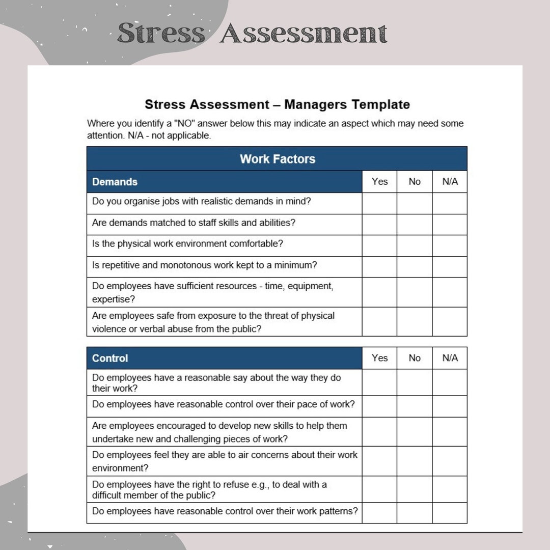 Workplace Stress Assessment Checklist Stress Assessment Managers ...