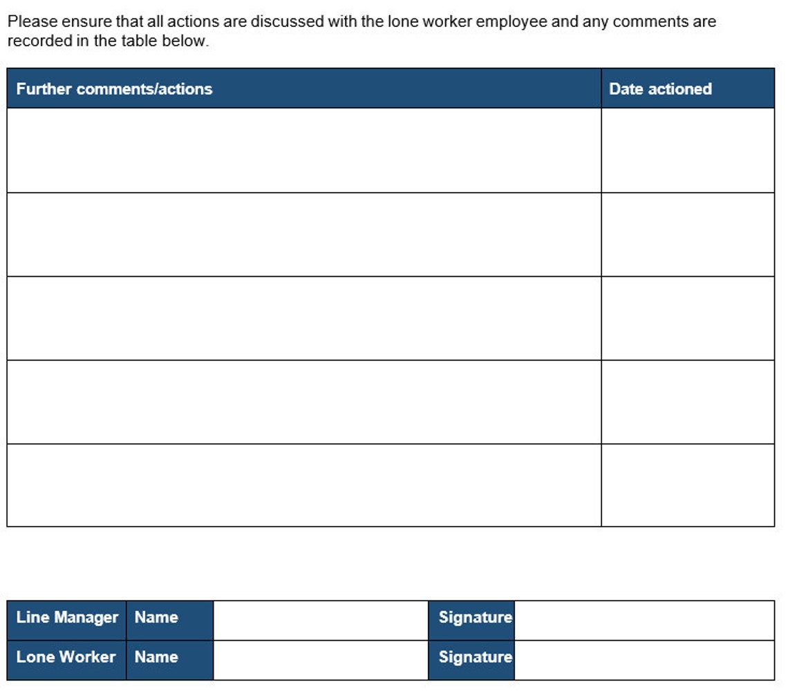 Lone Worker Risk Assessment & Checklist Template (digital Download) - Etsy