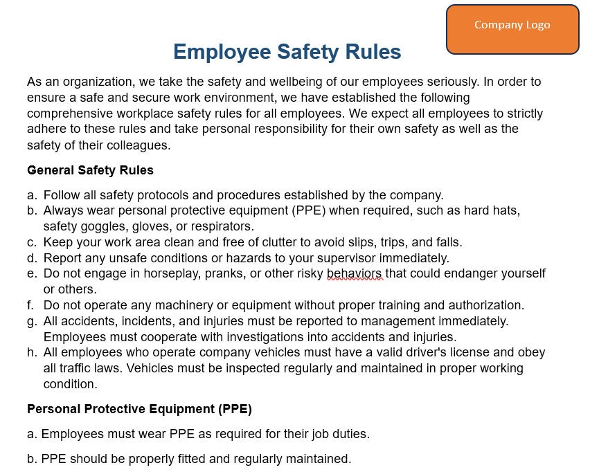 Complete Employee Safety Rules Template - Ensure Workplace Security ...