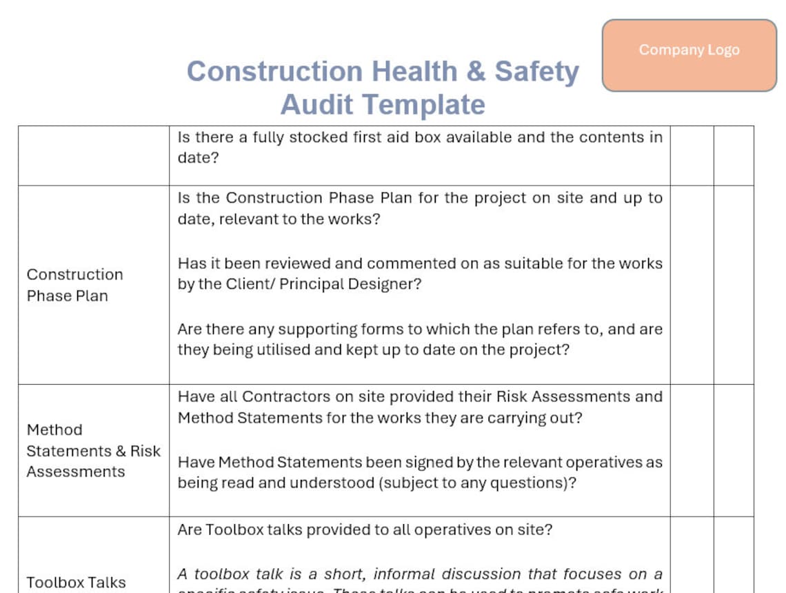 Construction Health and Safety Audit Checklist - Ensure Site Compliance ...