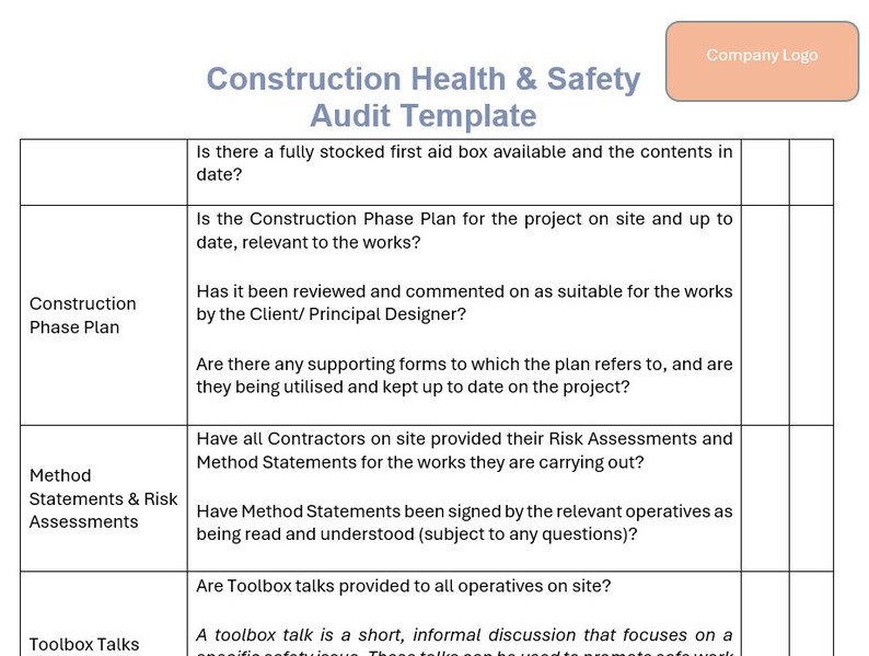 Construction Health and Safety Audit Checklist - Ensure Site Compliance ...