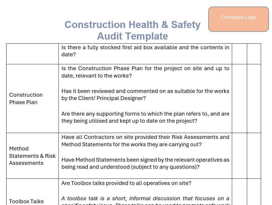 Construction Health and Safety Audit Checklist - Ensure Site Compliance ...