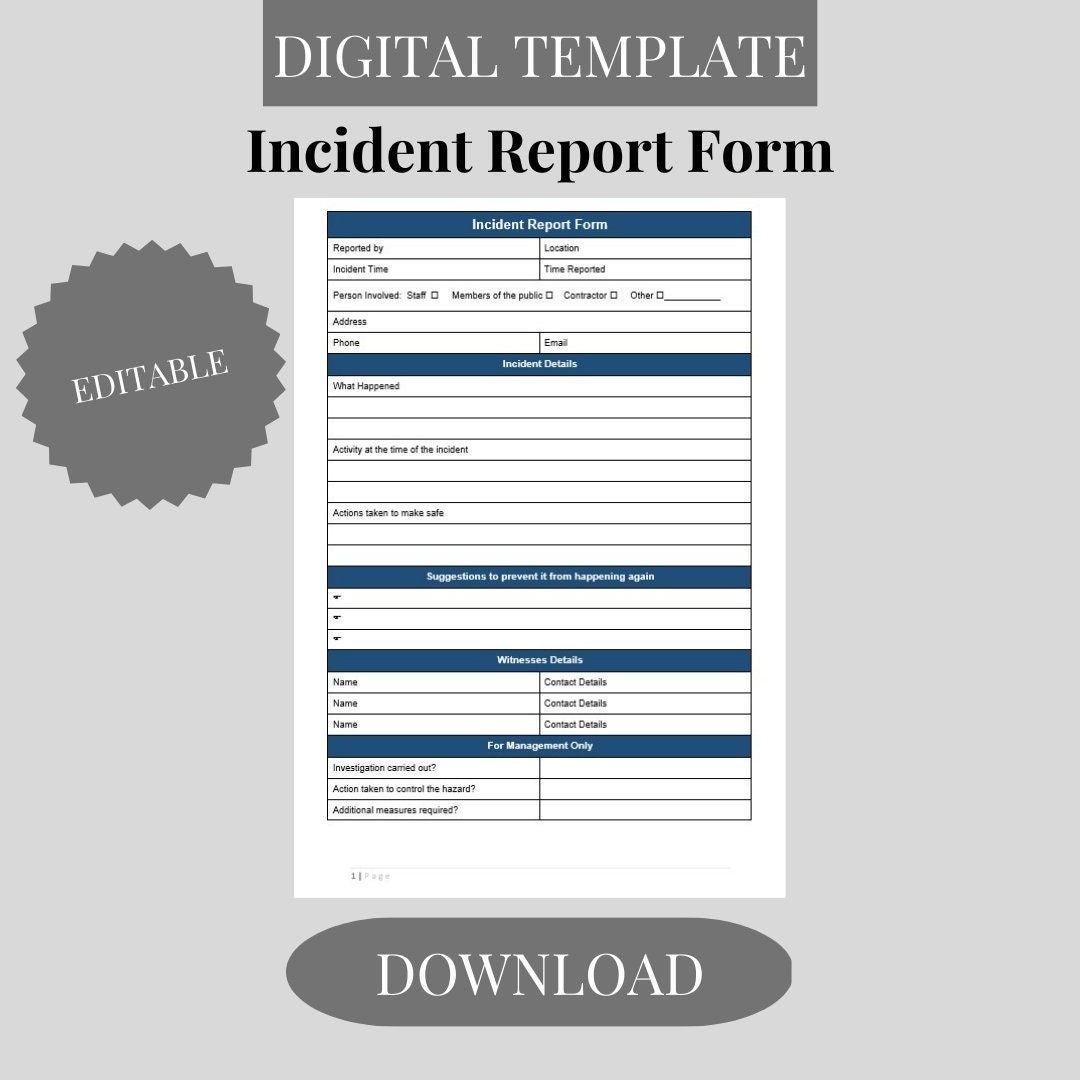 Incident Report Form | Incident Reporting Template | Incident Record ... Incident Report Form | Incident Reporting Template | Incident Record ...