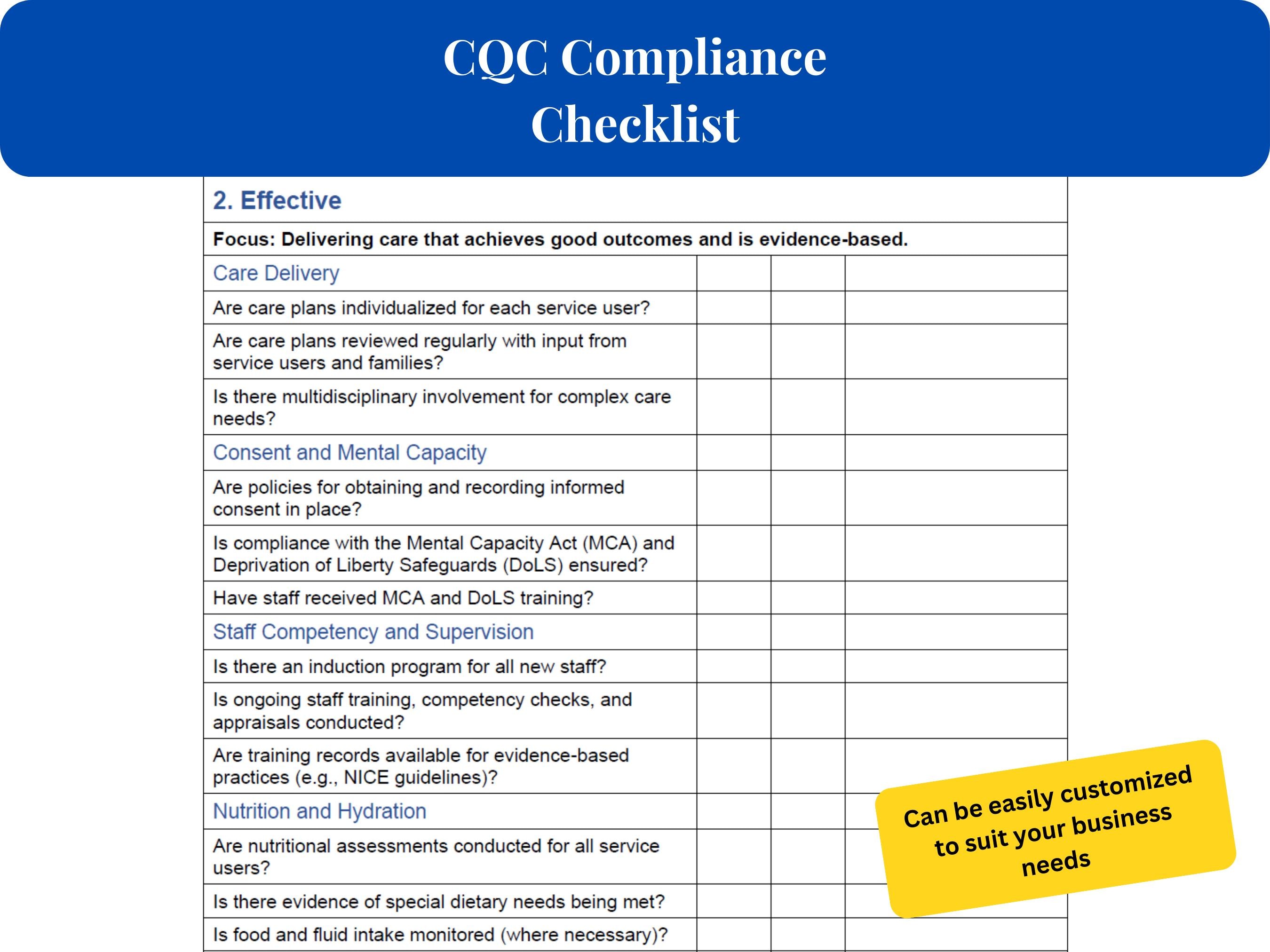 CQC Compliance Checklist: Health & Safety, Risk Management (digital ...