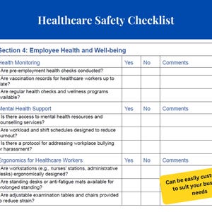 Healthcare Worker Safety Checklist Template | Editable H&S Compliance ...