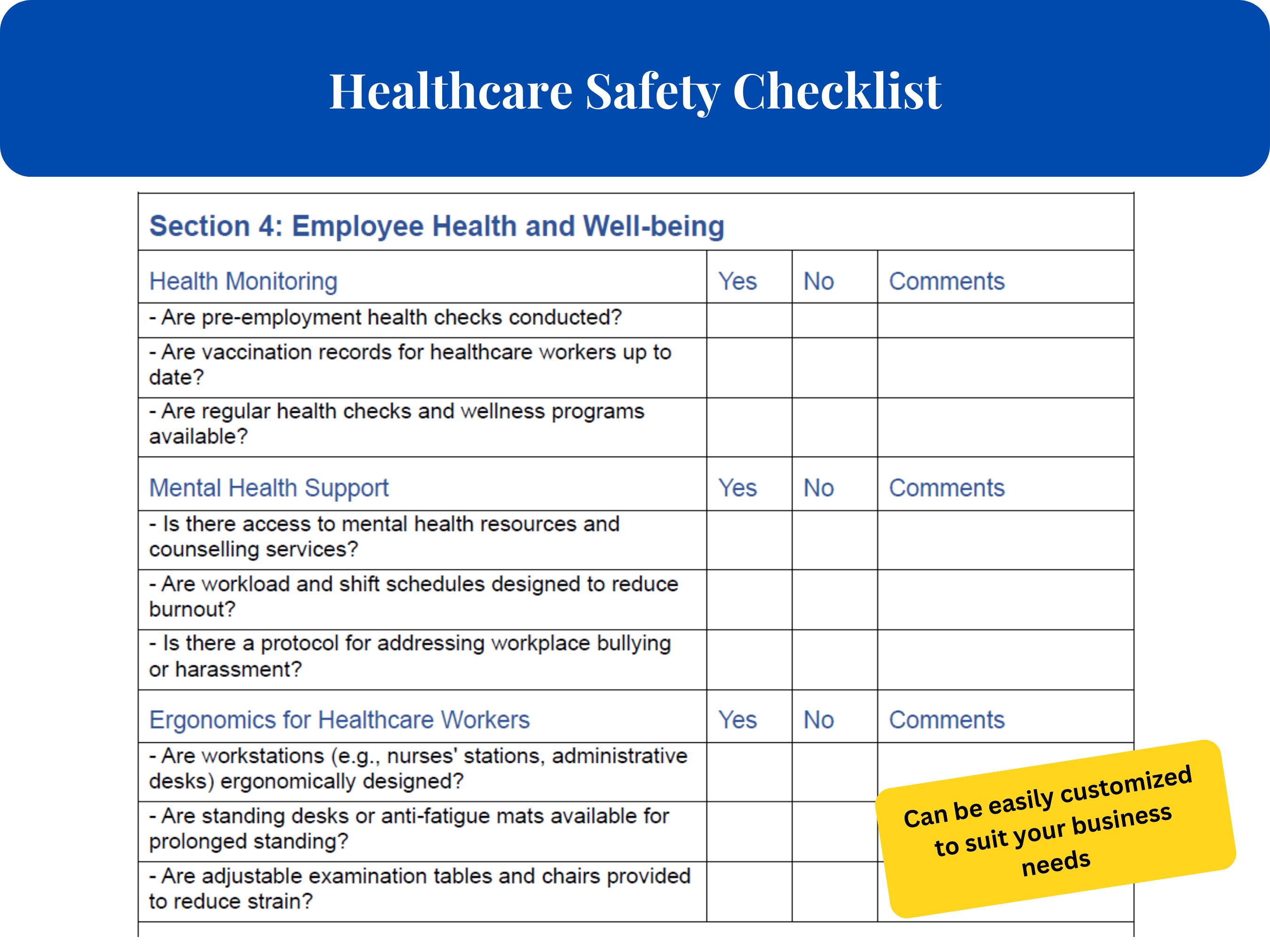 Healthcare Worker Safety Checklist Template | Editable H&S Compliance ...