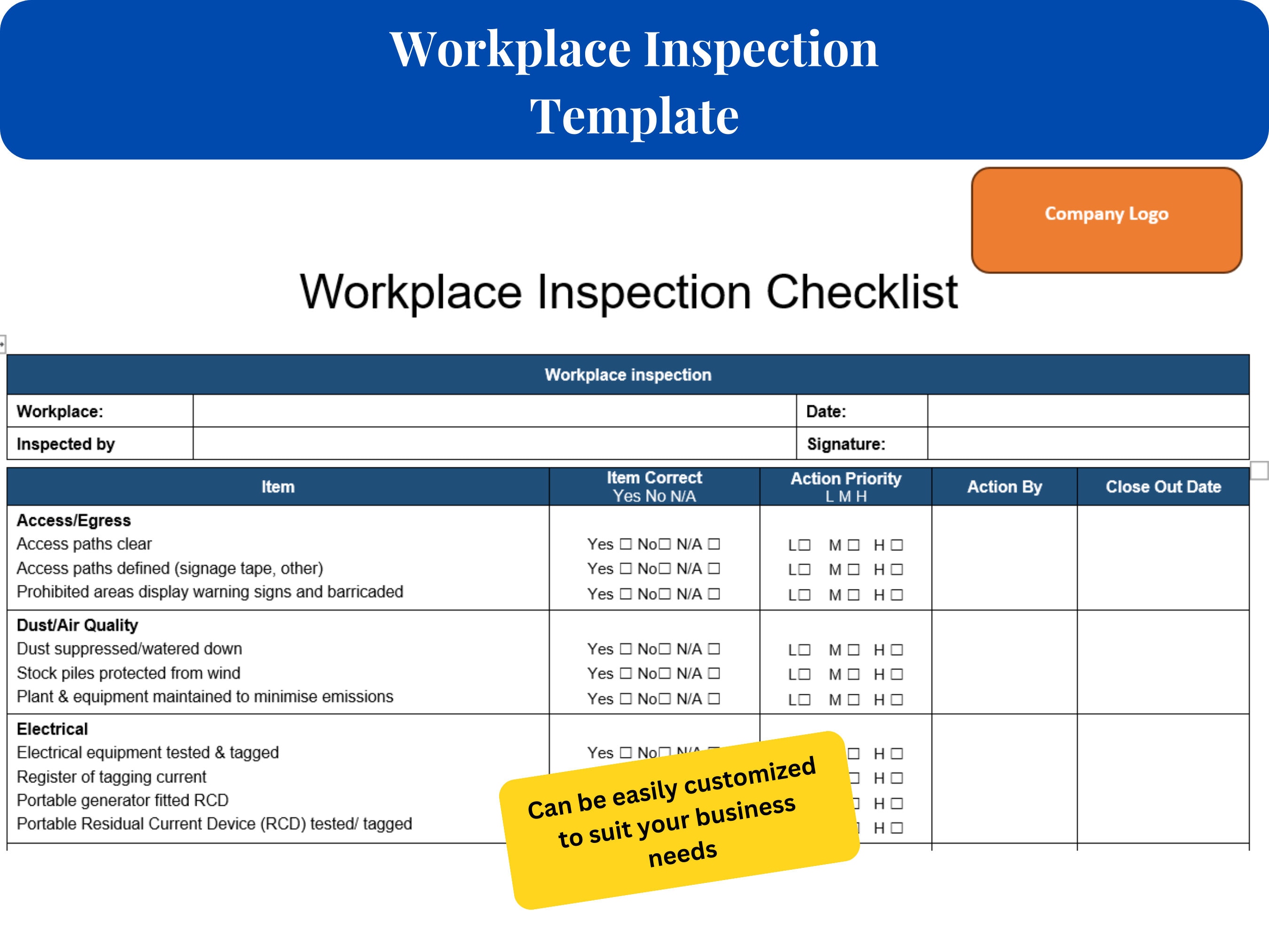 Comprehensive Workplace Inspection Checklist Template | Workplace ...