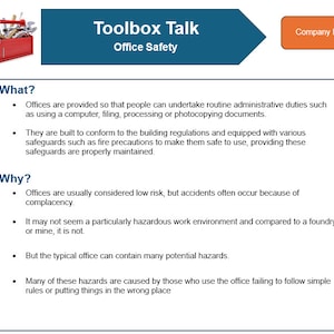 Office Safety Tool Box Talk: Interactive Word Template | Safety Discussion on Office Safety ...