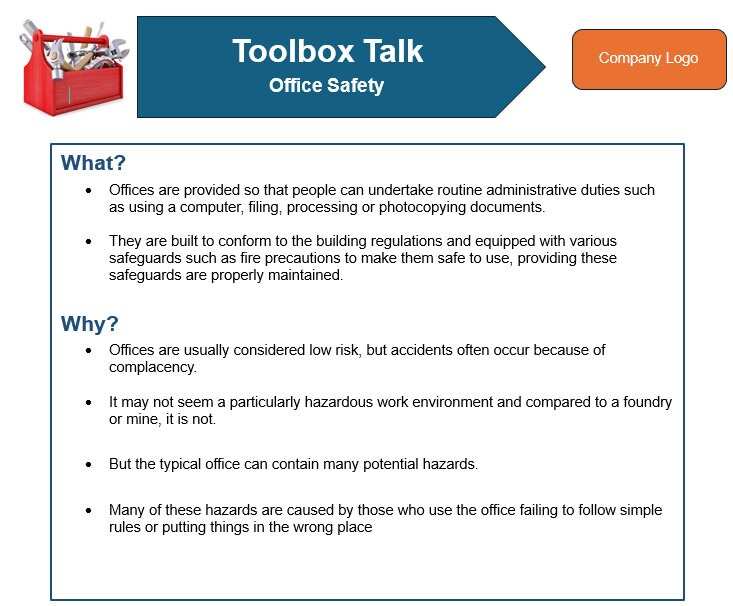 Office Safety Tool Box Talk: Interactive Word Template | Safety ...