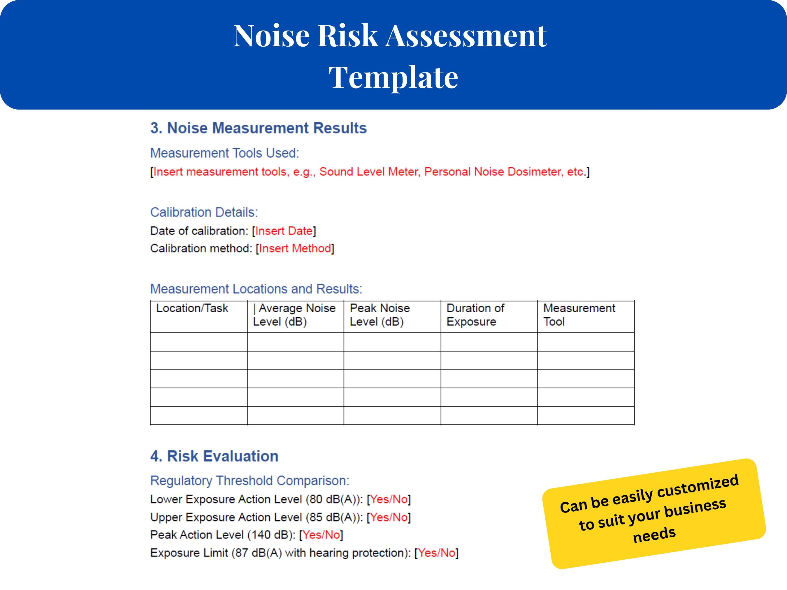 Noise Risk Assessment Template | OSHA Noise Risk Assessment Template | Workplace Safety ...