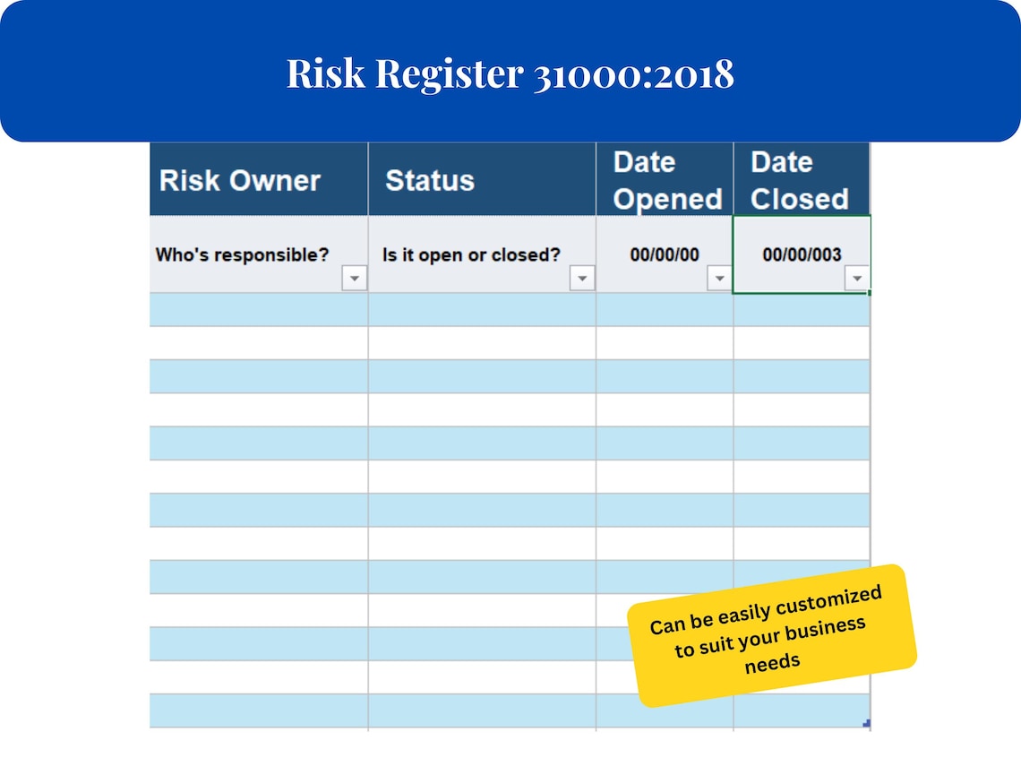 Risk Register Template ISO 31000:2018 Excel | Editable Health & Safety ...