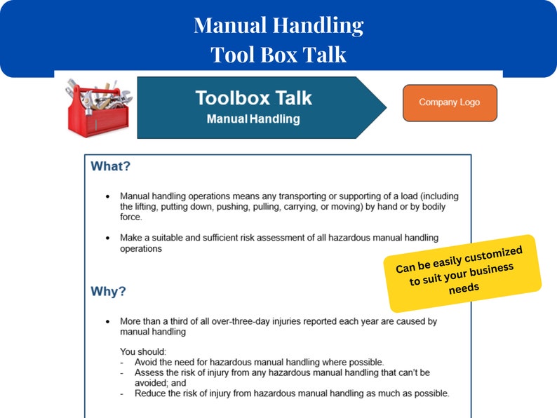 Manual Handling Toolbox Talk Template: Customizable Safety Training ...