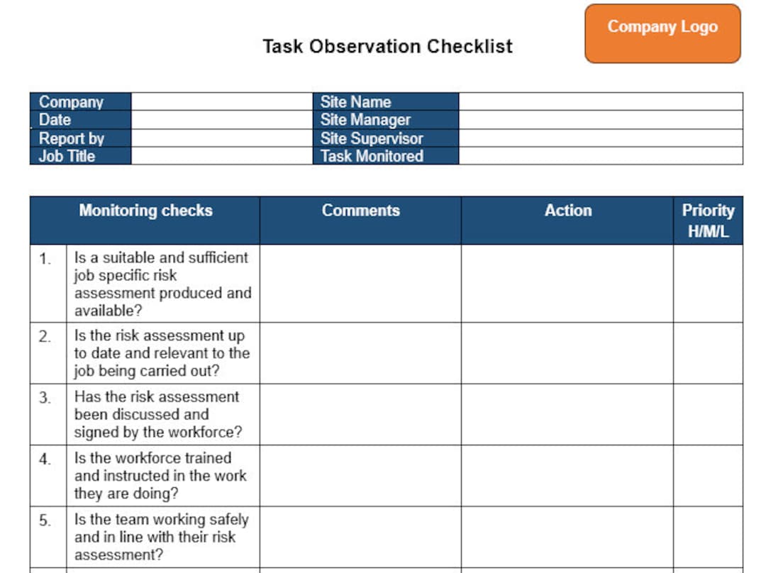 Health and Safety Task Observation Checklist Digital Template Task ...