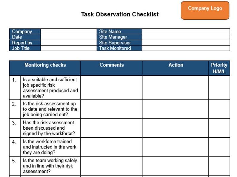 Complete Health and Safety Task Observation Checklist Template - Ensure ...