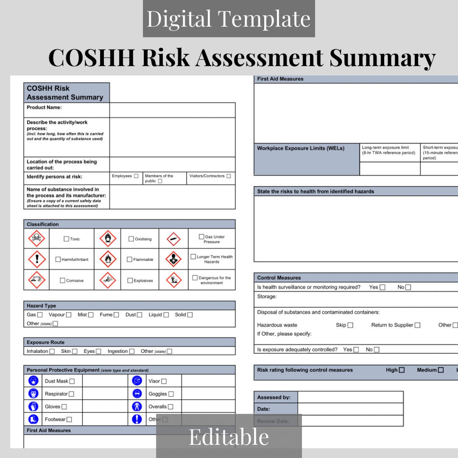 COSHH Risk Assessment Template | COSHH Risk Assessment Checklist ...