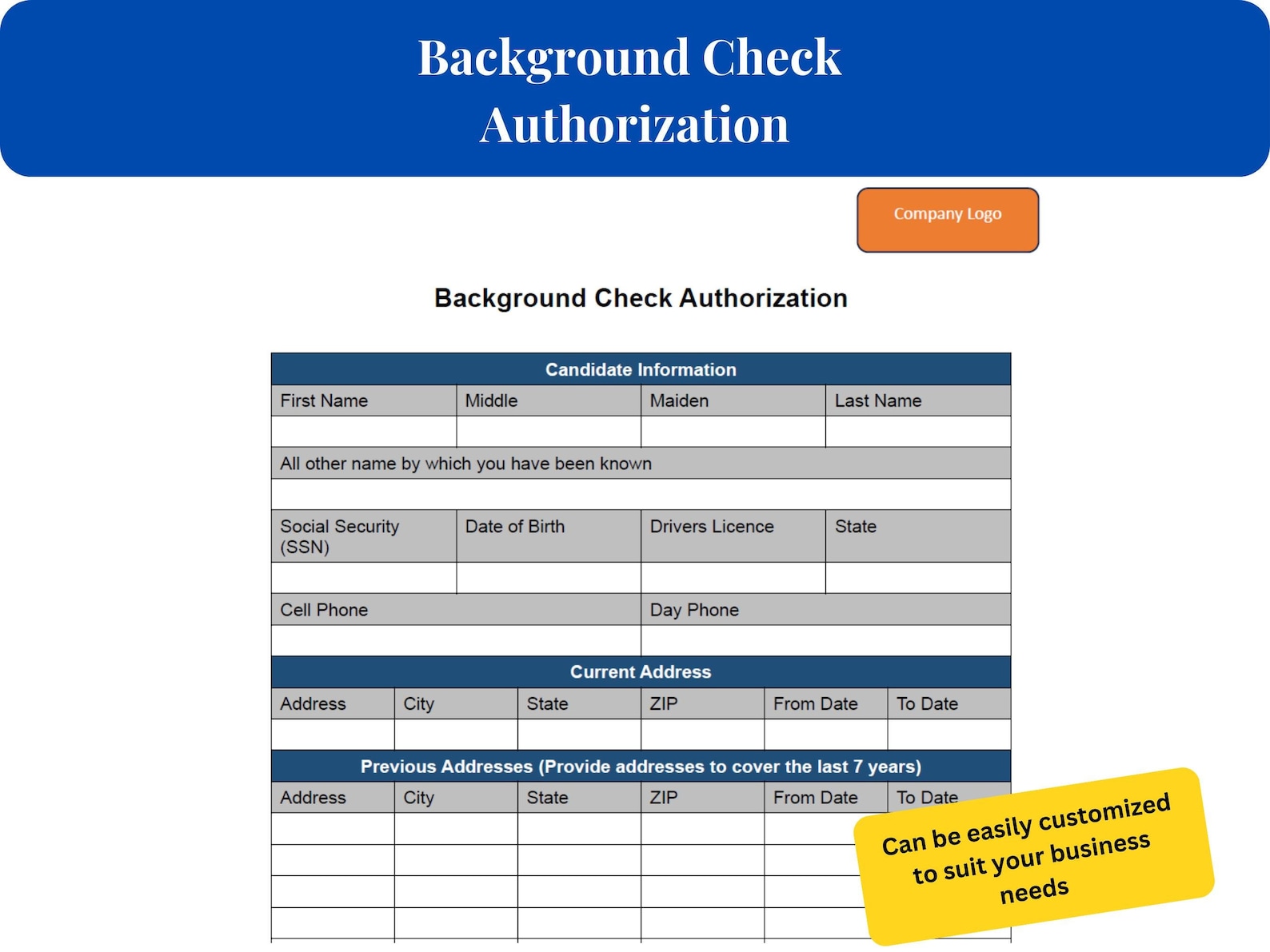 Background Check Authorization Form Template | Editable Word Document ...
