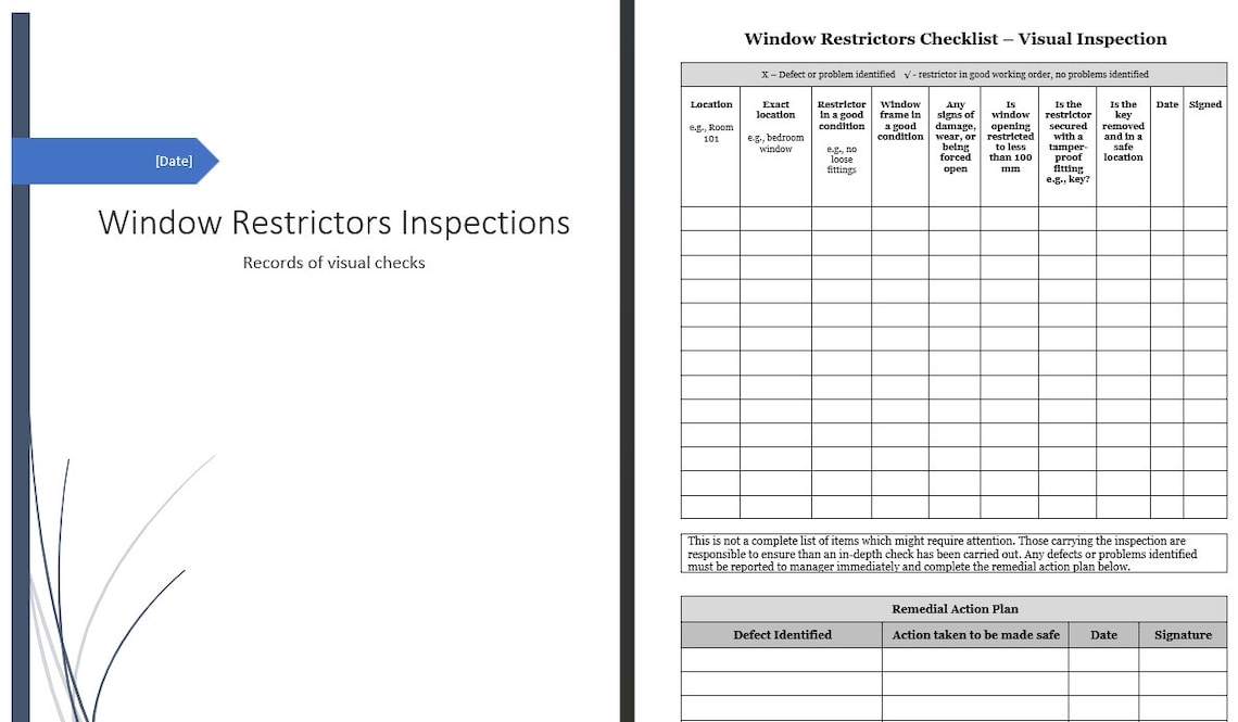 Window Restrictor Inspection Checklist Digital Template word Format ...
