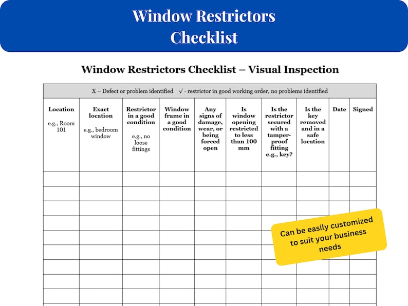 Comprehensive Window Restrictor Inspection Template | 126-page In-depth ...