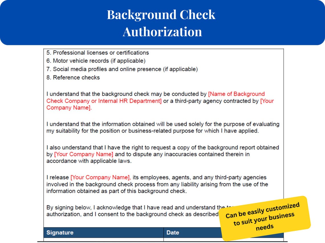 Background Check Authorization Form Template | Editable Word Document ...