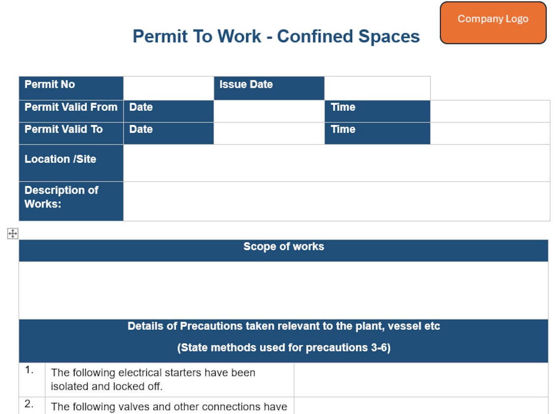 Complete Confined Space Work Permit Template - Comprehensive Safety ...
