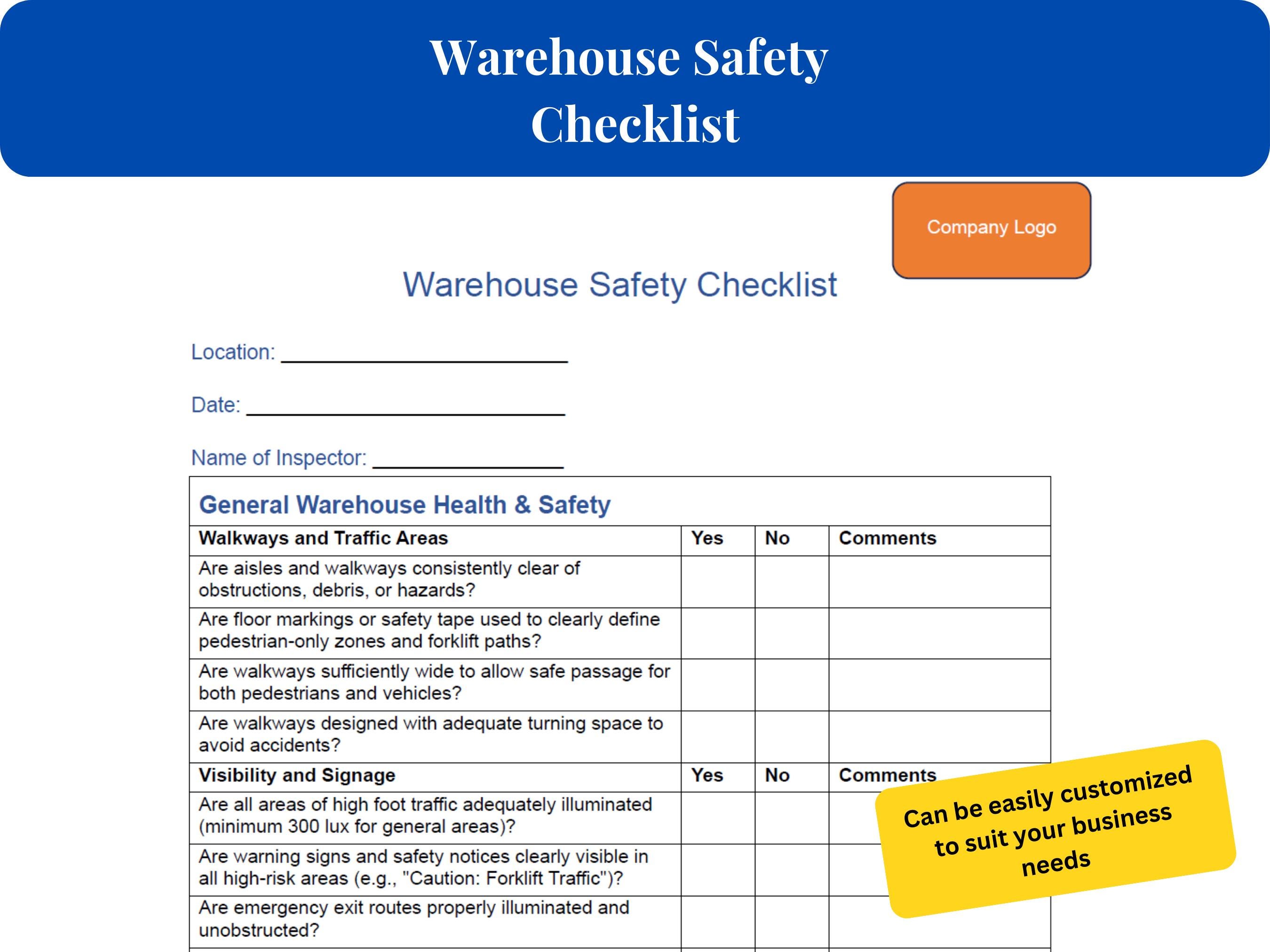 Warehouse Safety Checklist Template | Comprehensive H&S Audit Tool ...