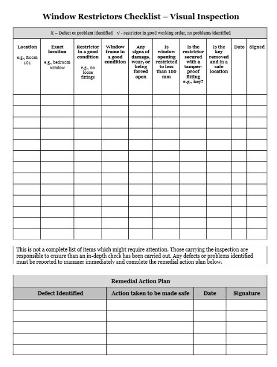 Comprehensive Window Restrictor Inspection Template | 126-page In-depth ...