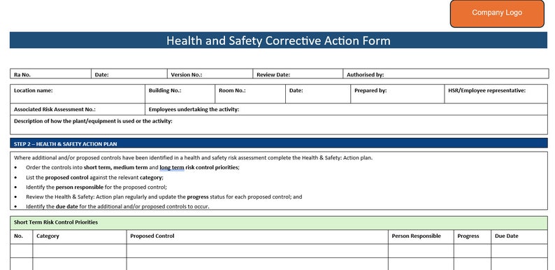 Comprehensive Health and Safety Corrective Action Plan Template | Immediate, Short & Long Term ...