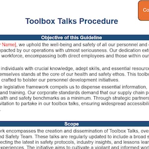 Toolbox Talk Template, Procedure, and Sign off Sheet for Workplace ...