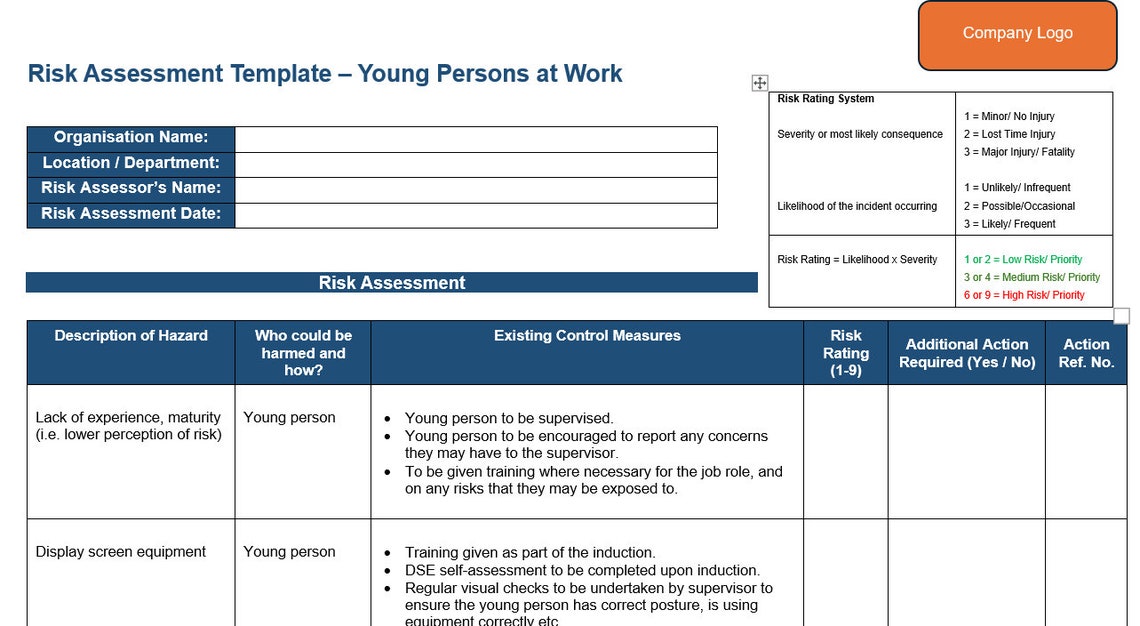 Comprehensive Young Workers Risk Assessment and Managers Checklist ...