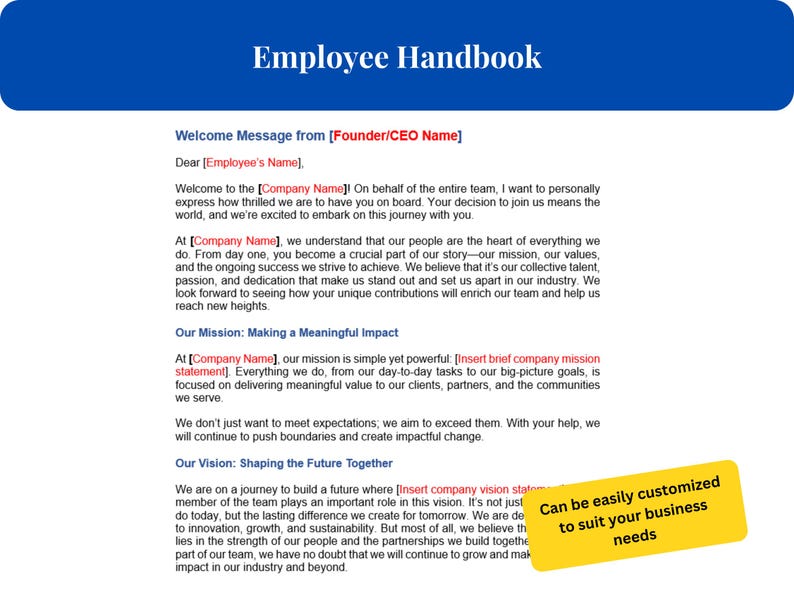 Editable Employee Handbook Template: HR Policies Guide (word Template ...