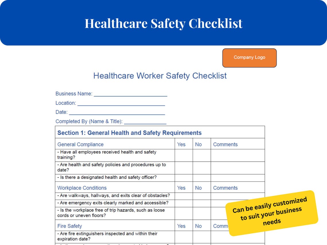 Healthcare Worker Safety Checklist Template | Editable H&S Compliance ...
