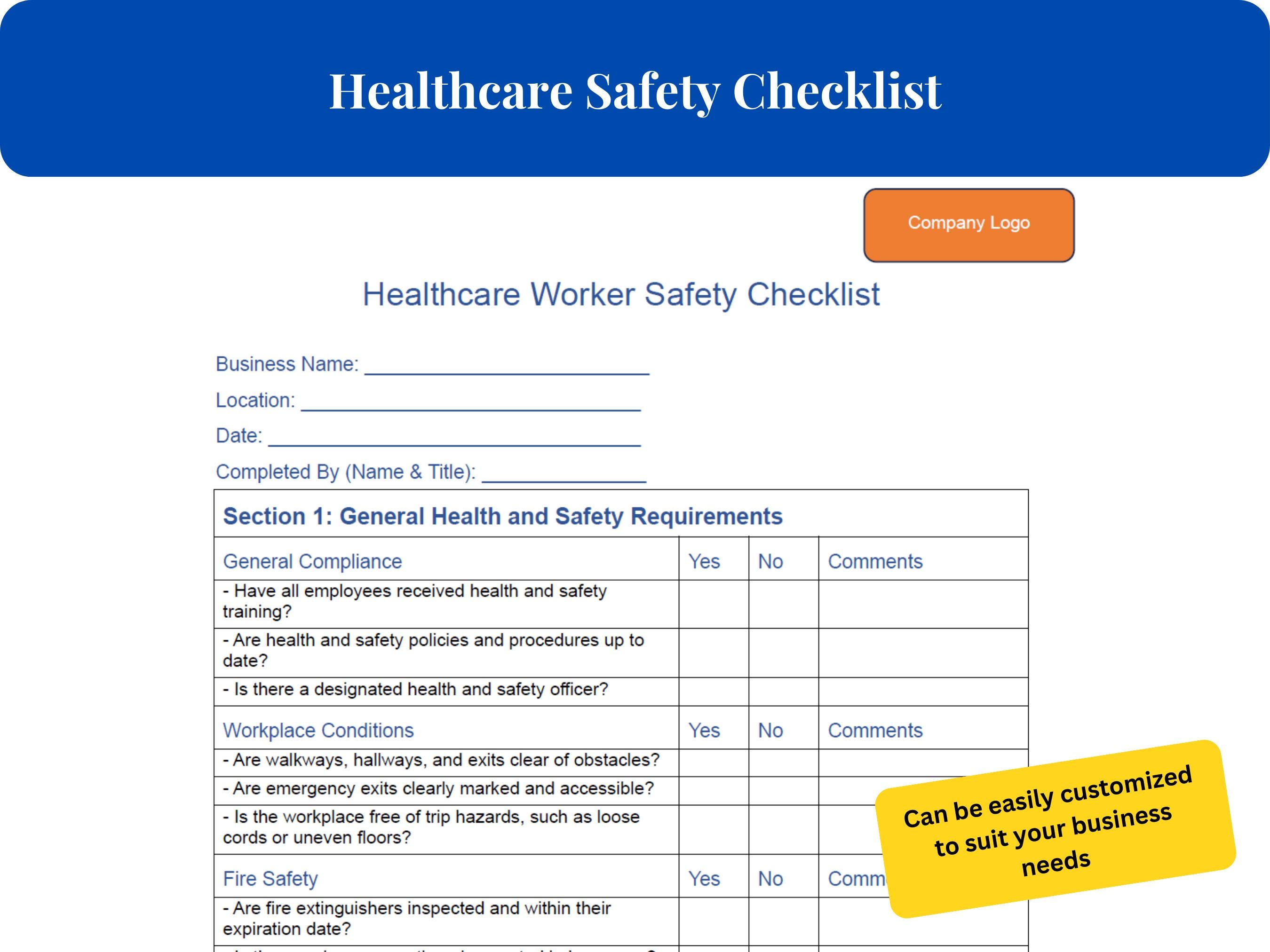 Healthcare Worker Safety Checklist Template: Editable H&S Compliance ...
