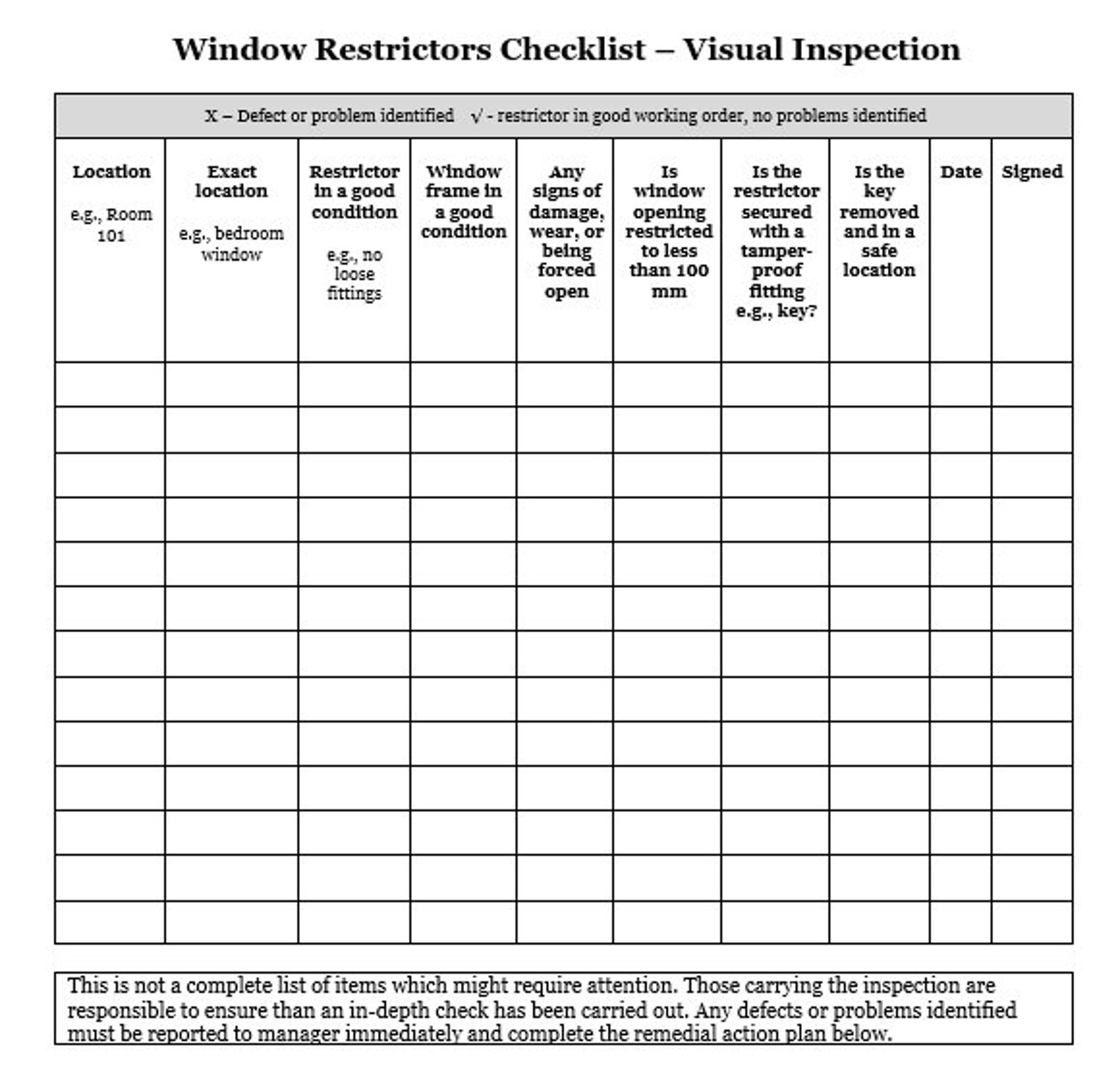 Comprehensive Window Restrictor Inspection Template | 126-page In-depth ...