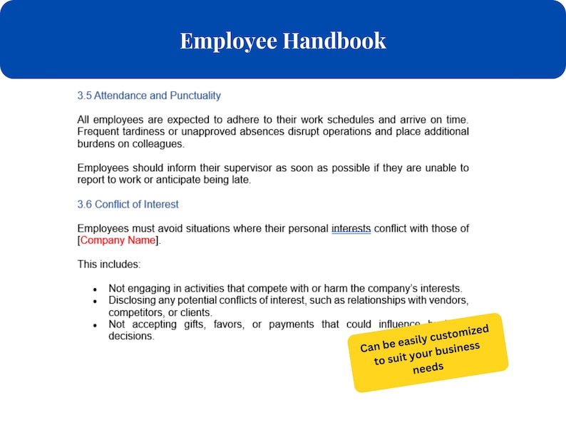 Editable Employee Handbook Template: HR Policies Guide (word Template ...