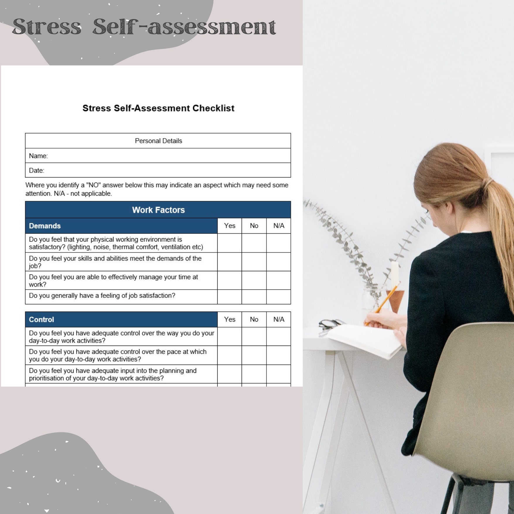 Workplace Stress Assessment Checklist Stress Assessment Managers ...