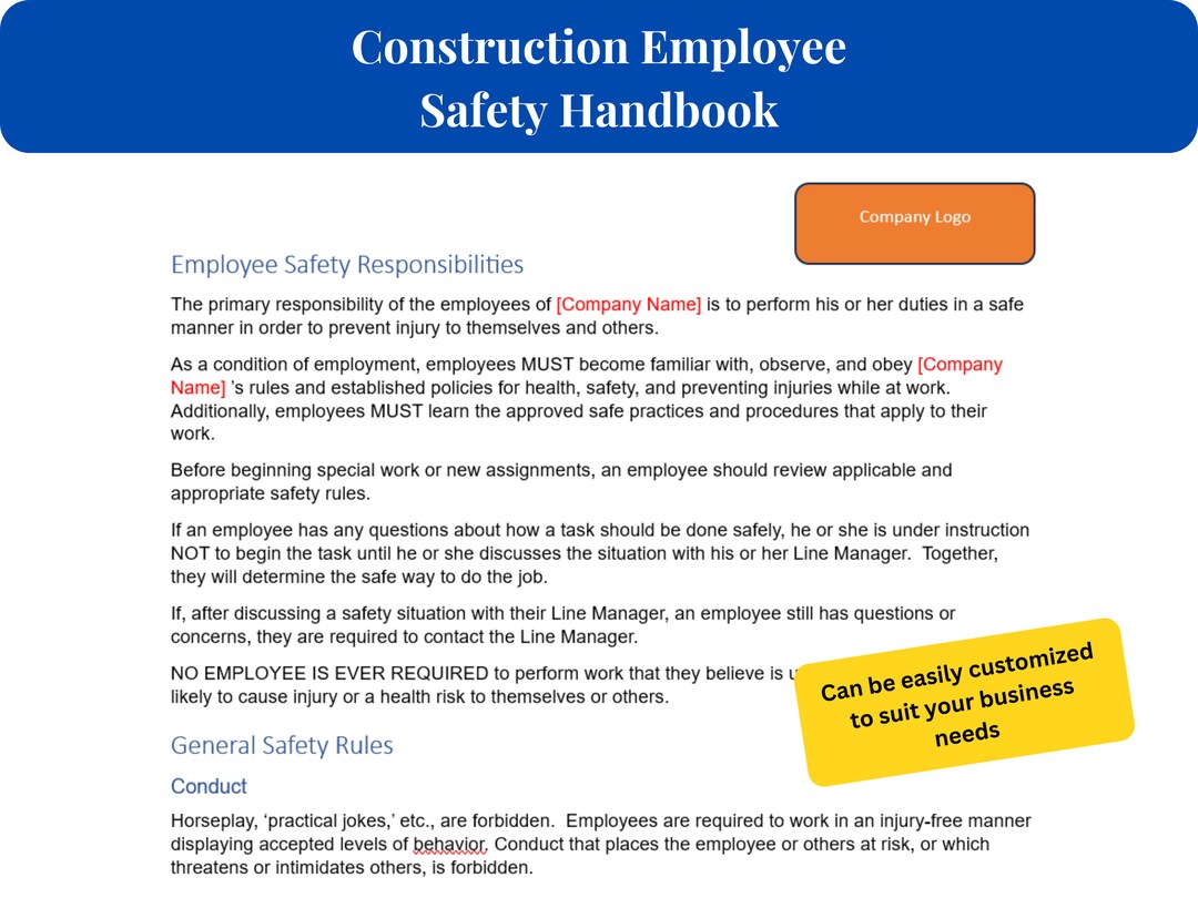 Comprehensive 27 Pages Construction Employee Safety Handbook | Employee ...