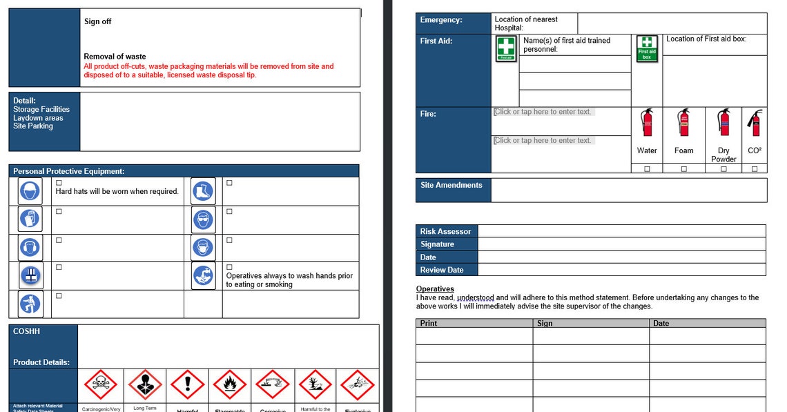 Risk Assessment and Method Statement Word Template - H&S Editable ...
