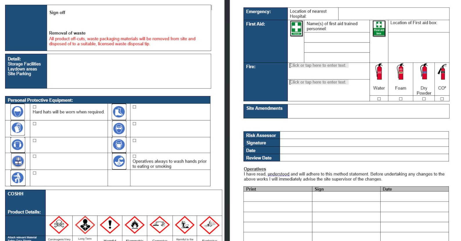 Risk Assessment and Method Statement Word Template - H&S Editable ...