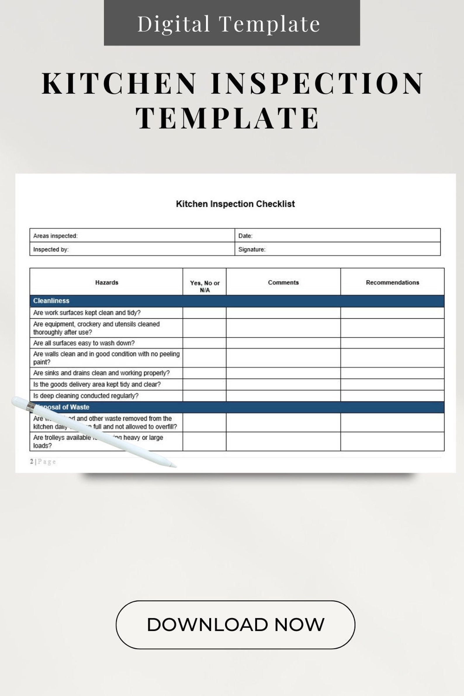 Complete Kitchen Inspection Template | Kitchen Inspection Template ...