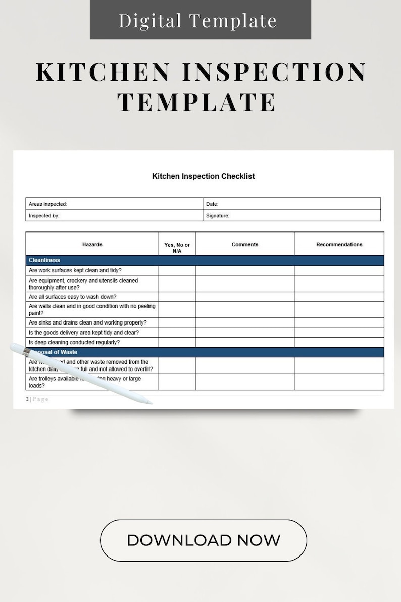 Kitchen Inspection Checklist Kitchen Inspection Template Inspection ...
