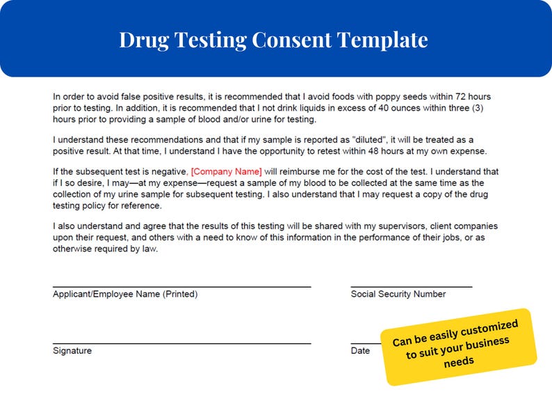 Drug Testing Consent Form Template Editable & Compliance-ready ...