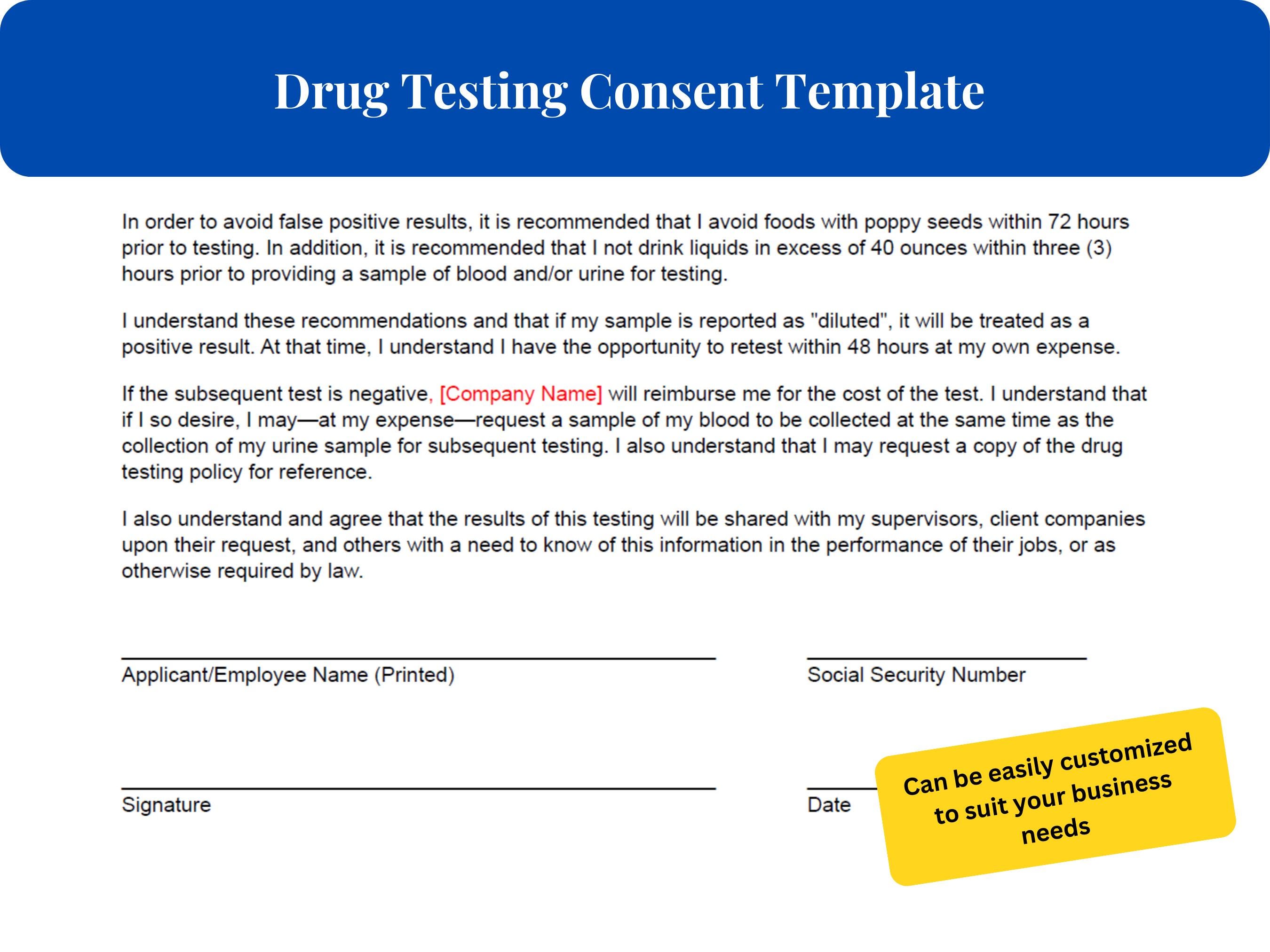 Drug Testing Consent Form Template Editable & Compliance-ready ...