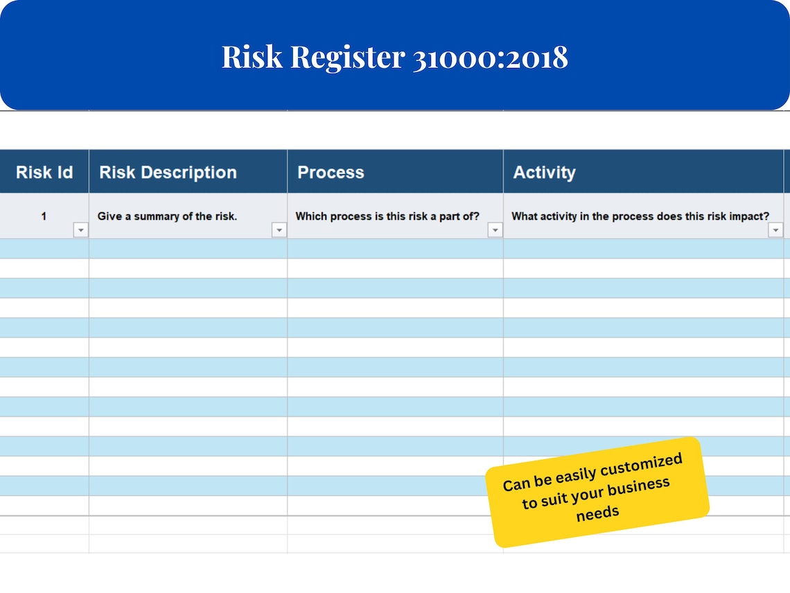 Risk Register Template ISO 31000:2018 Excel | Editable Health & Safety ...