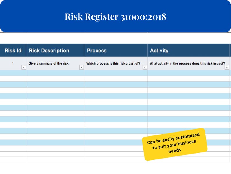 ISO 31000 Risk Register Template: Editable Excel Tool (SME) - Etsy UK