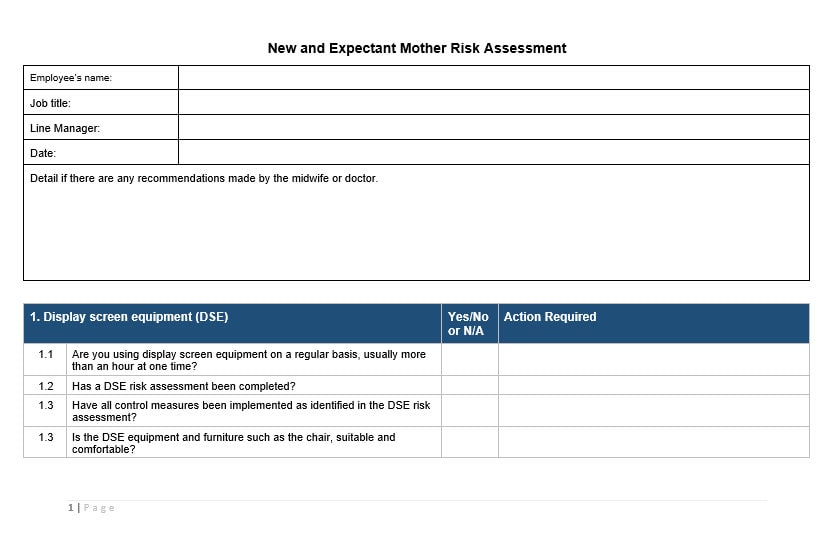 New and Expectant Mother Risk Assessment Checklist Expectant Mother ... New and Expectant Mother Risk Assessment Checklist Expectant Mother ...