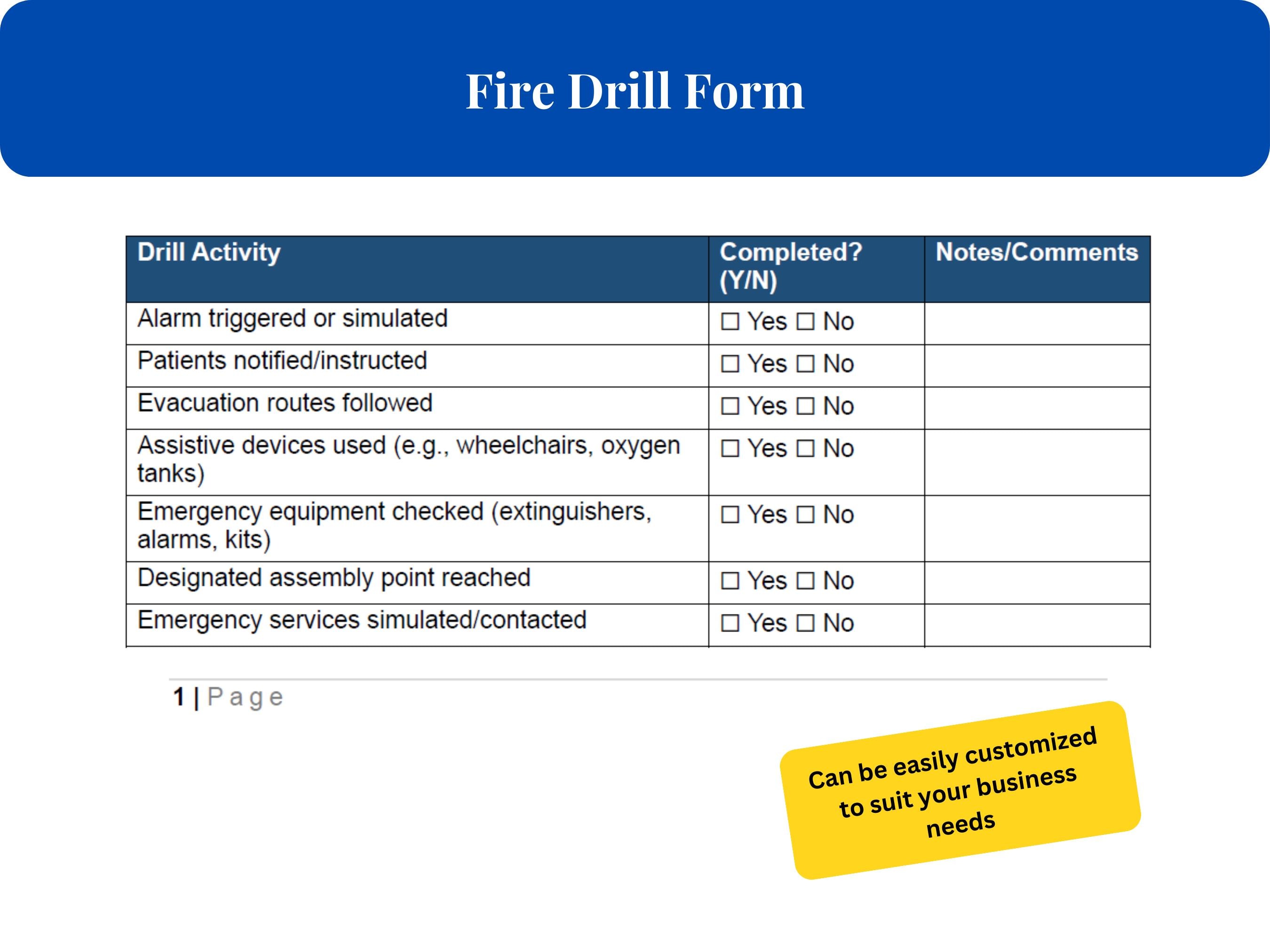 Care Home Fire Drill Template: Editable Safety Checklist (printable) - Etsy