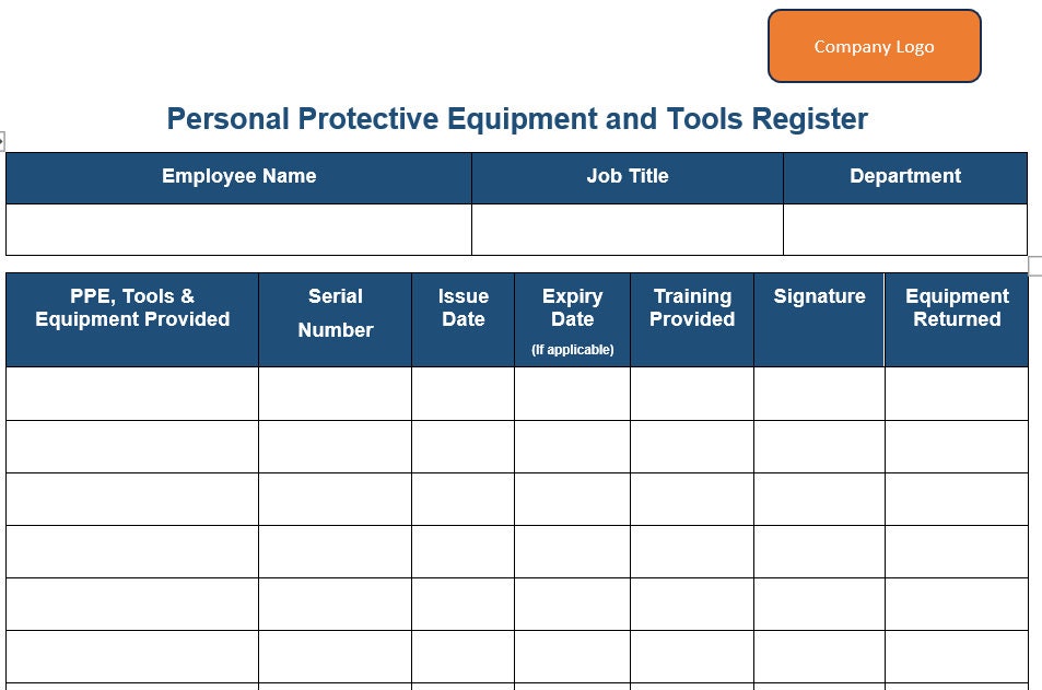 Two Templates: Personal Protective Equipment and Tools Register Issue ...